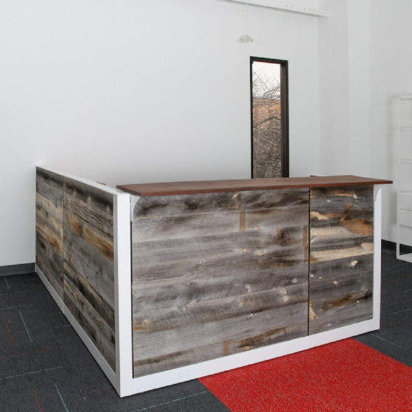 Barn Wood Reception Desk Green Clean Designs Front Office Desk